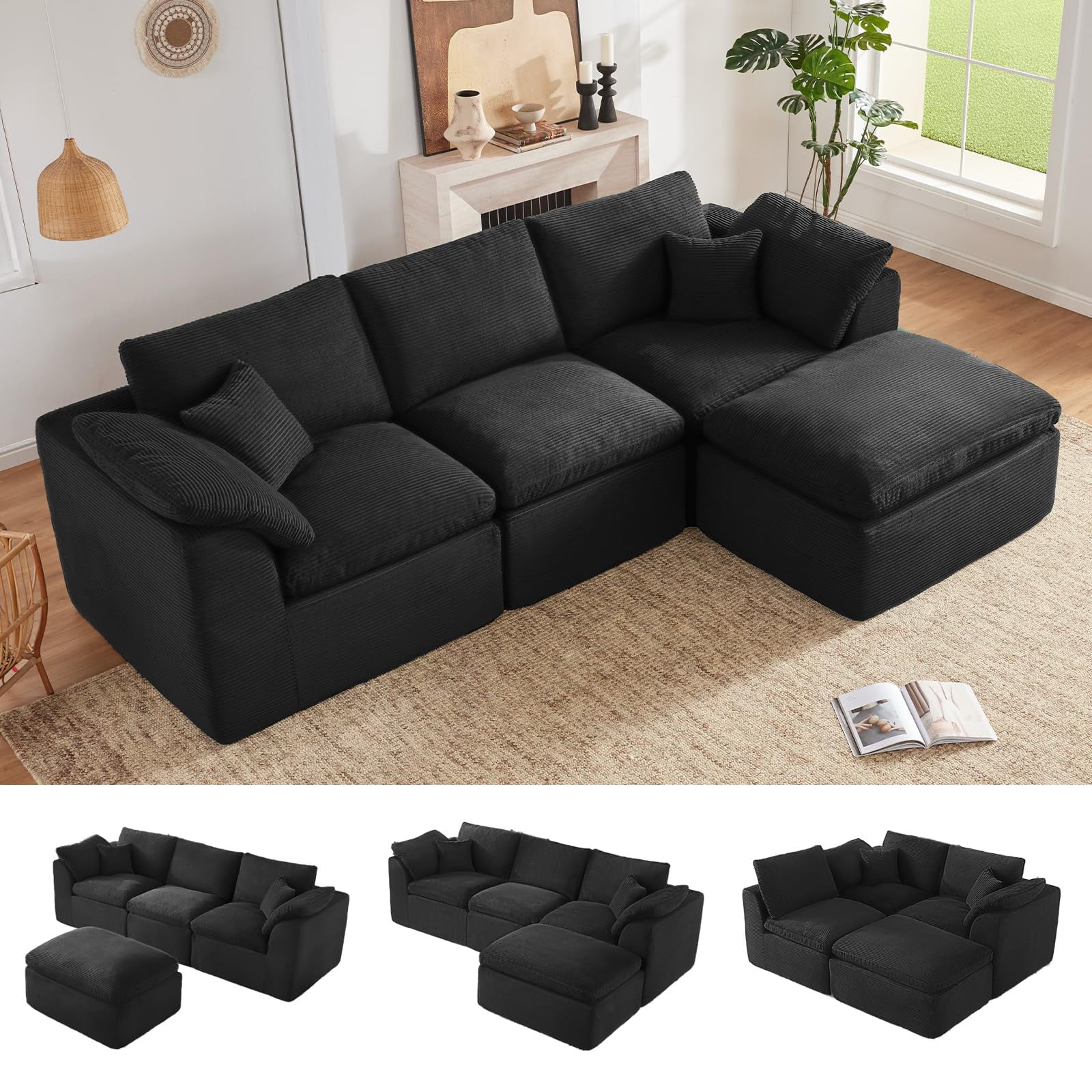 Mangodan 112" Cloud Sectional Couch, Boneless couches for living room，L ...