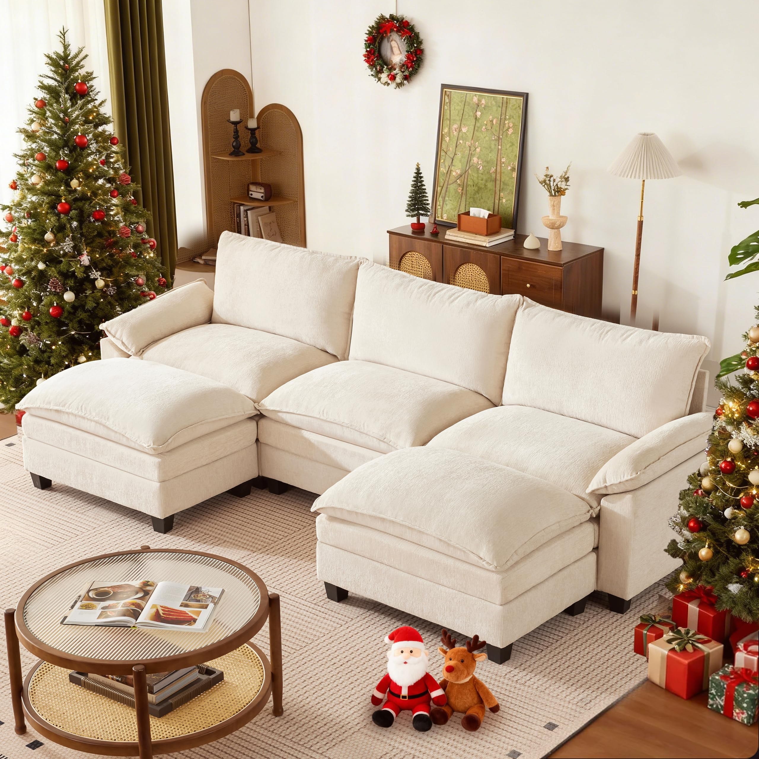 Mangodan 114 Inch Comfy Cloud Couch Sectionals with Ottoman, U Shaped 5 ...