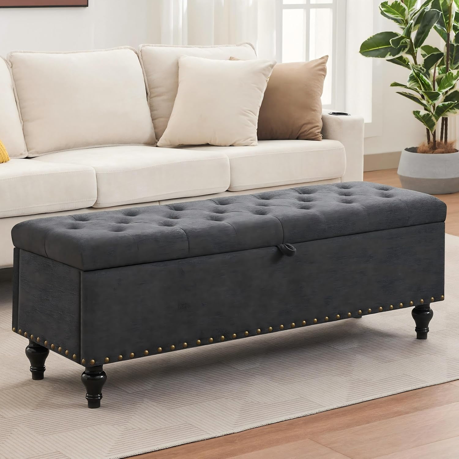 Mangodan51” Linen End of Bed Storage Bench, Tufetd Upholstered Storage ...