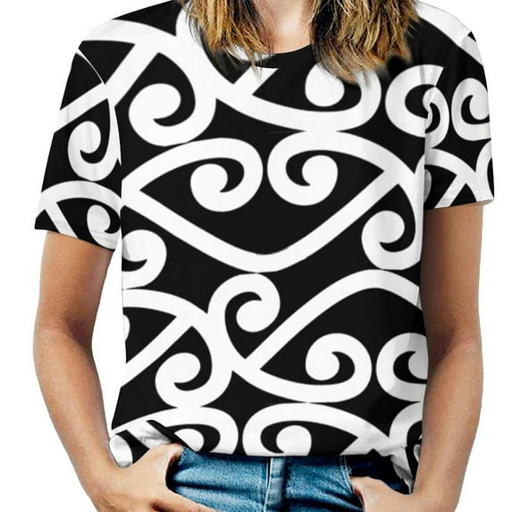 Mangopare Kowhaiwhai Design In Black Women'S T-Shirt Summer Fashion ...