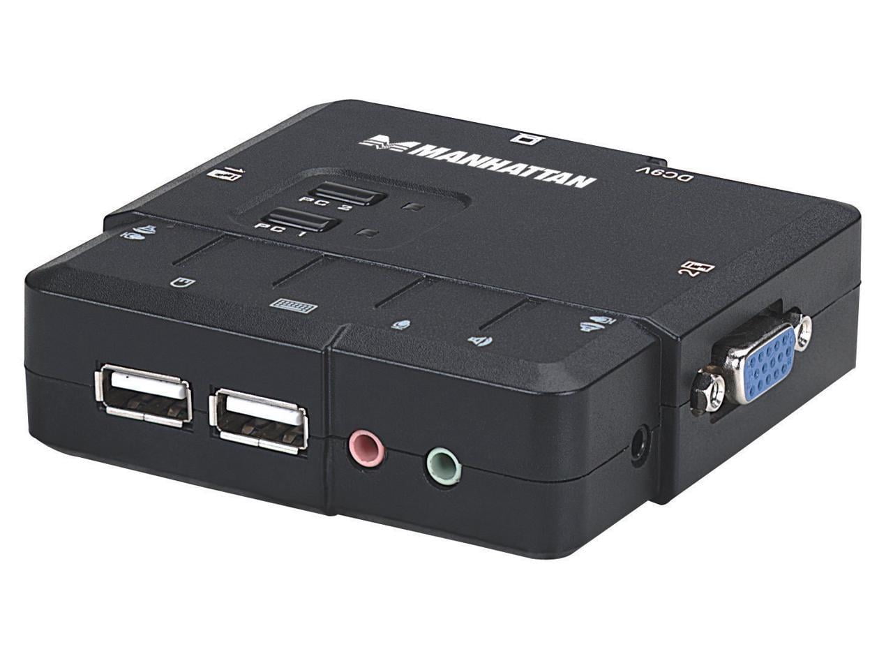 Manhattan KVM Switch Compact 2-Port 2x USB-A Cables included Audio Support Control 2x computers ...