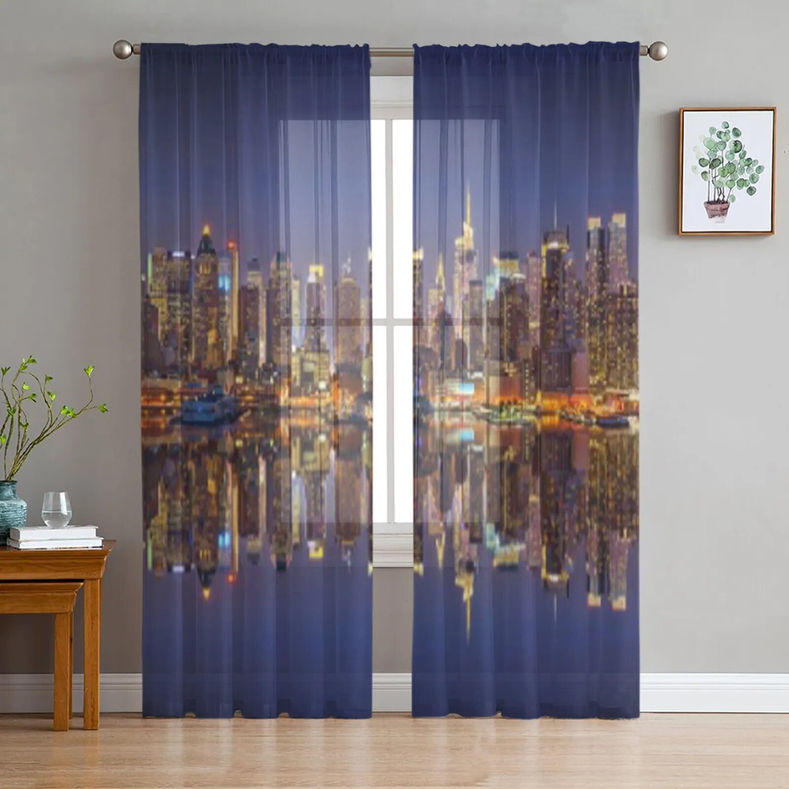 Manhattan At Night City Tulle Curtains For Living Room Sheer Curtain ...