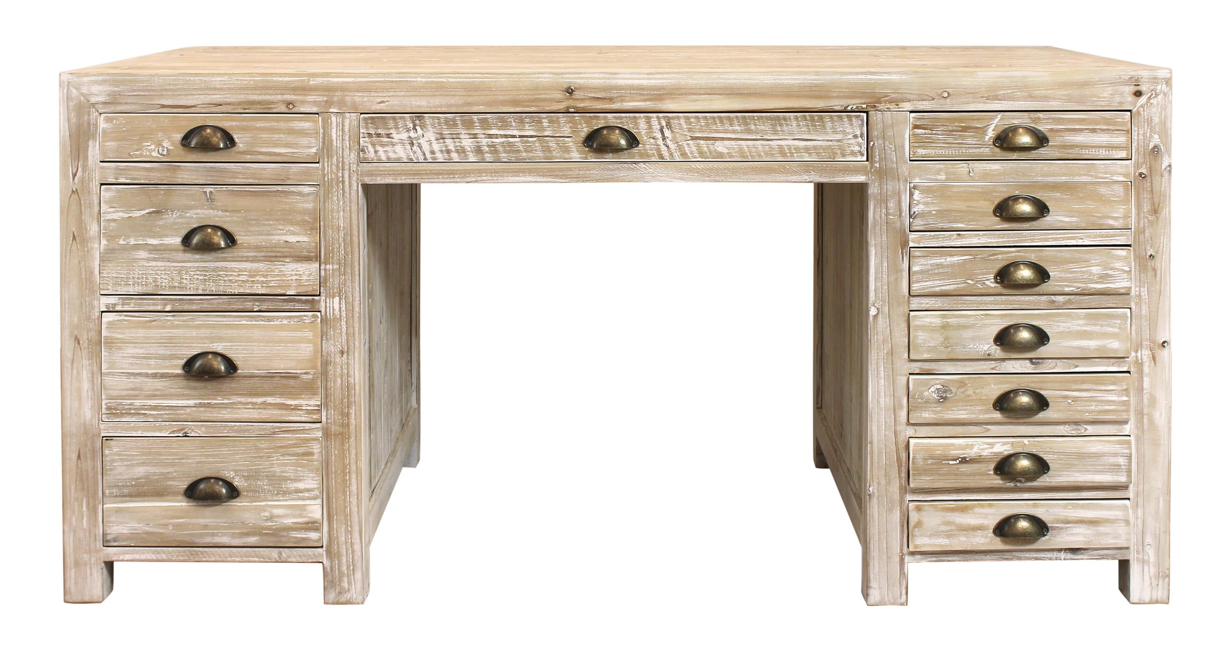 Manhattan Beach Cade 63" 12-Drawer Farmhouse Solid Wood Desk in Natural ...