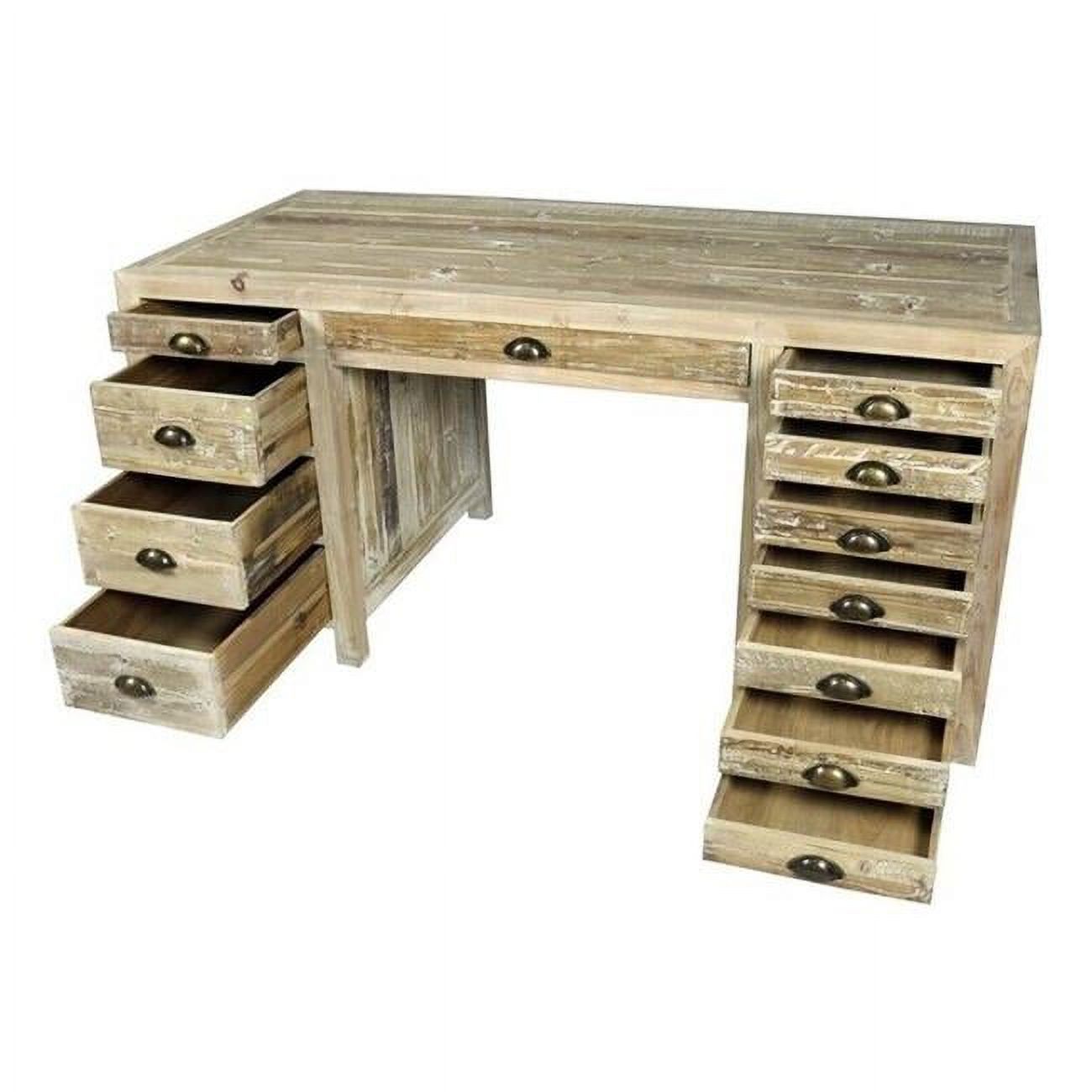 Manhattan Beach Cade 63" 12-Drawer Farmhouse Solid Wood Desk in Natural ...