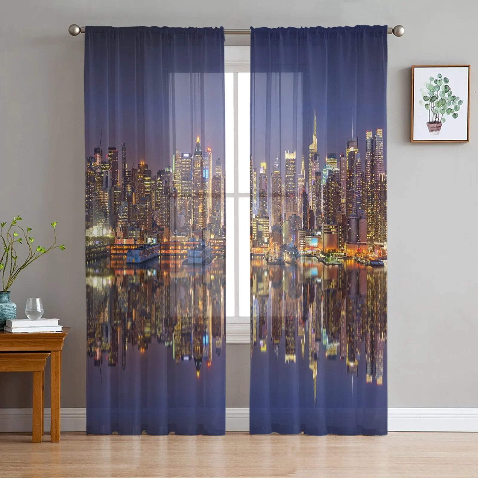 Manhattan City Night View Sheer Curtains for Living Room Decoration ...