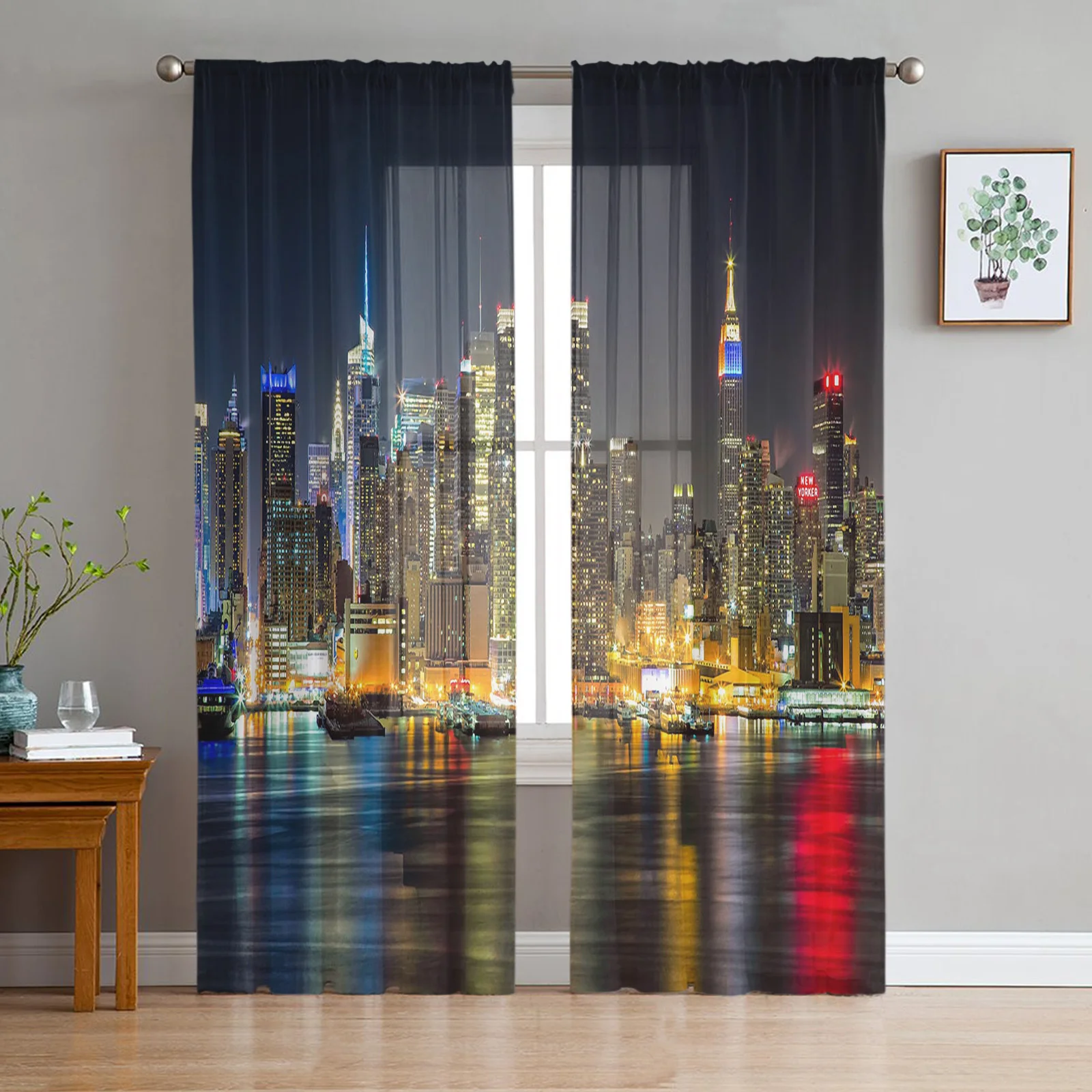 Manhattan City Night View Sheer Curtains for Living Room ration Tulle ...