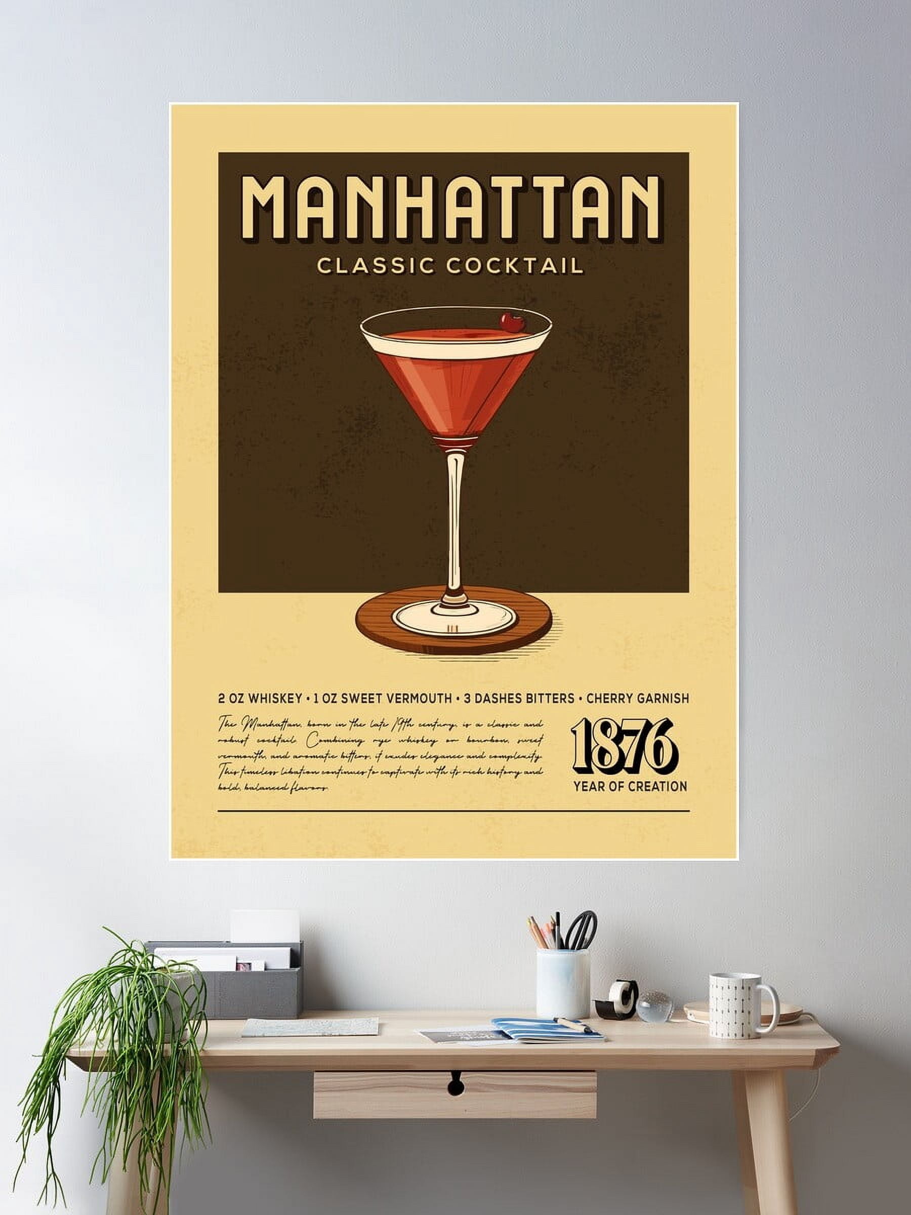 Manhattan Cocktail Vintage Recipe Poster Poster Wall Art, Modern Wall ...