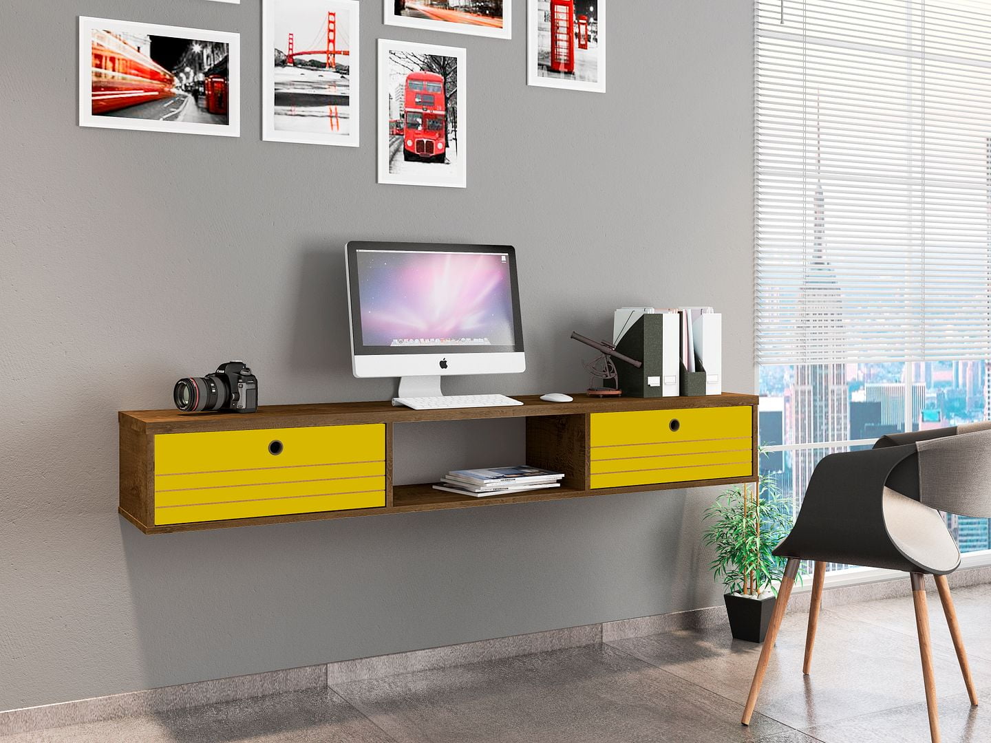 Manhattan Comfort Liberty 62.99 Mid-Century Modern Floating Office Desk ...