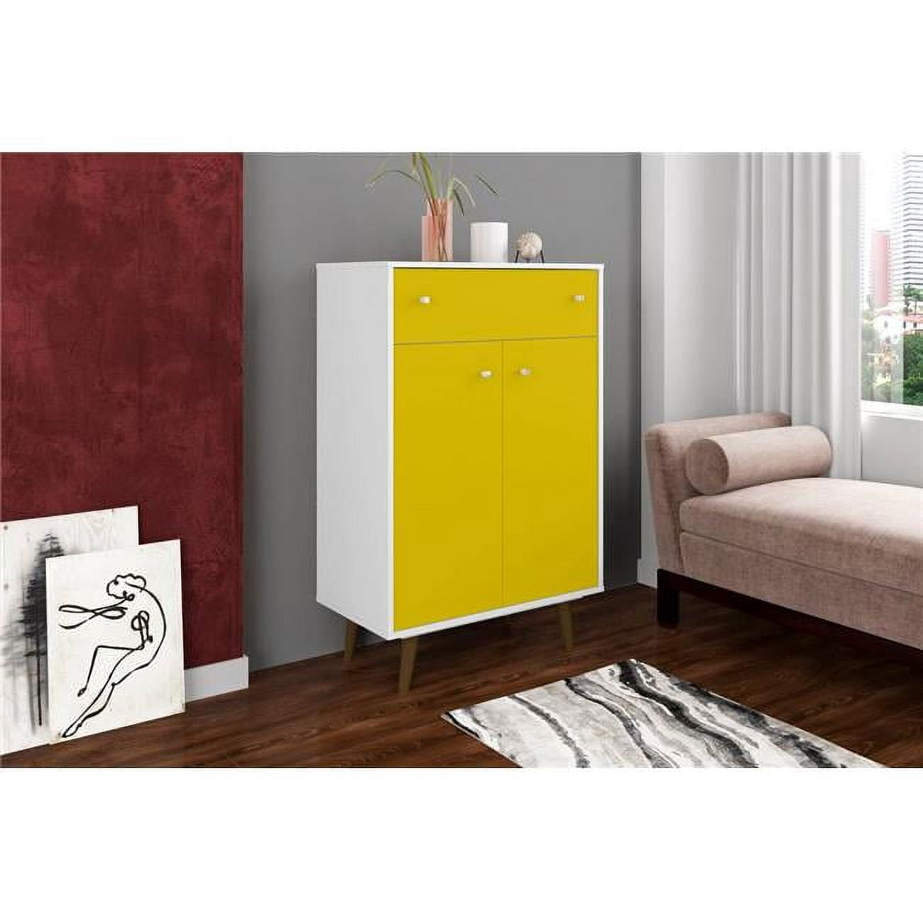 Manhattan Comfort Liberty Storage Cabinet in White and Yellow - Walmart.com