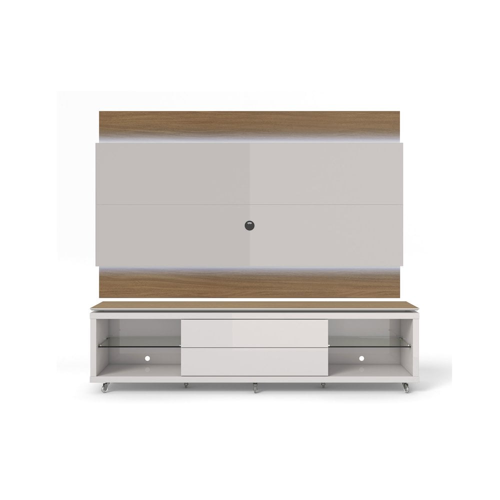 Manhattan Comfort Lincoln 1.9 Series 77" TV Stand and Panel in Natural ...