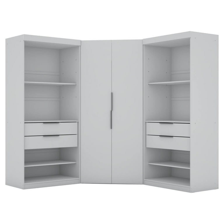 Manhattan Comfort Mulberry 2.0 Semi Open 3 Sectional Modern Wardrobe Corner Closet with 4 Drawers Set of 3 in White