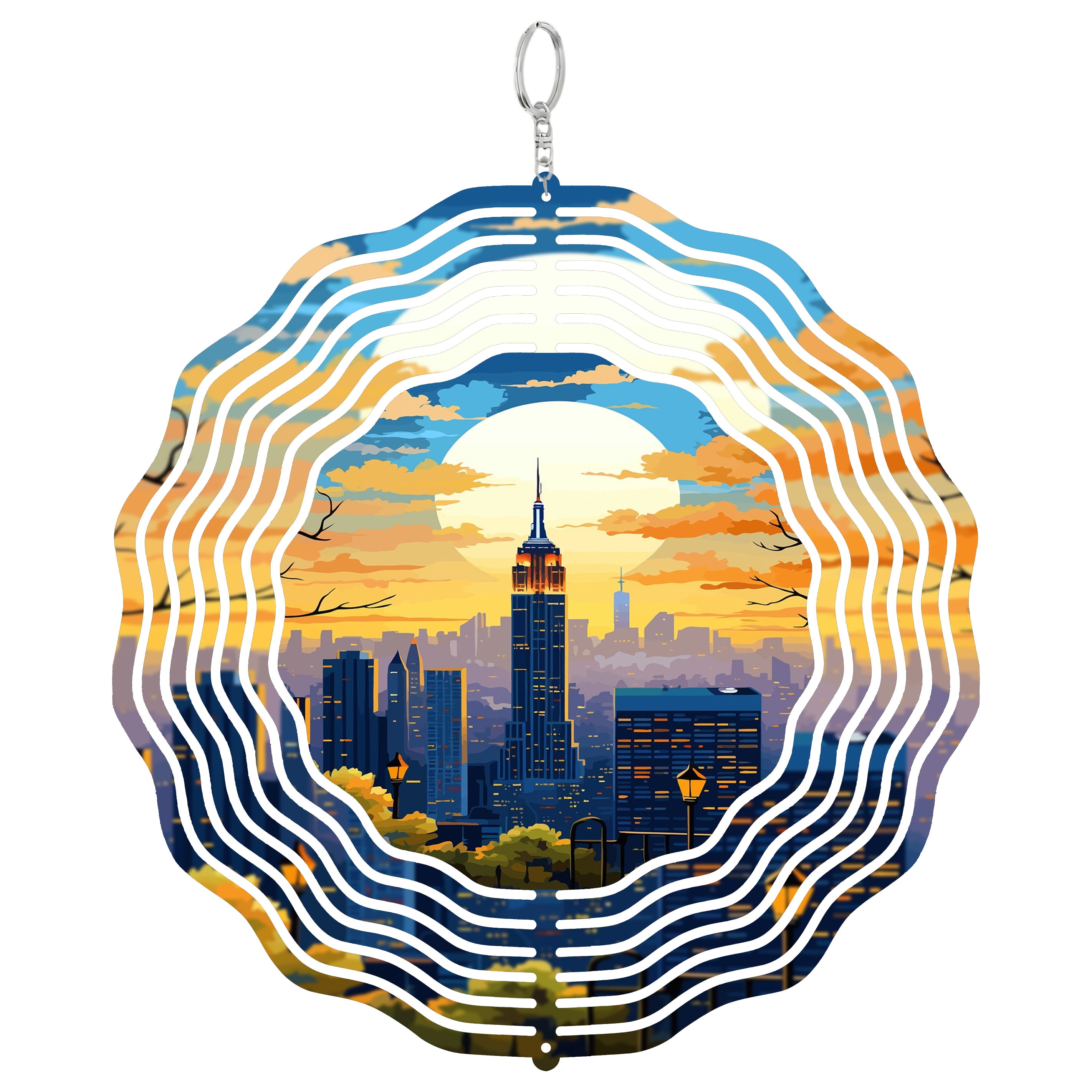 Manhattan New York Skyline 3D Wind Spinner Stainless Steel Kinetic Art ...