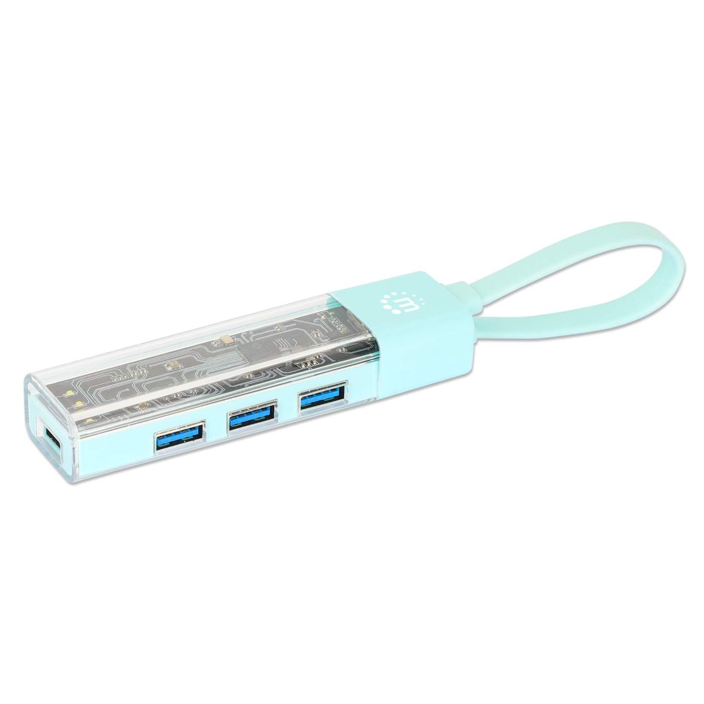 Manhattan Transparent 4-Port USB 3.0 Type-C / Type-A Combo Hub | Teal ...