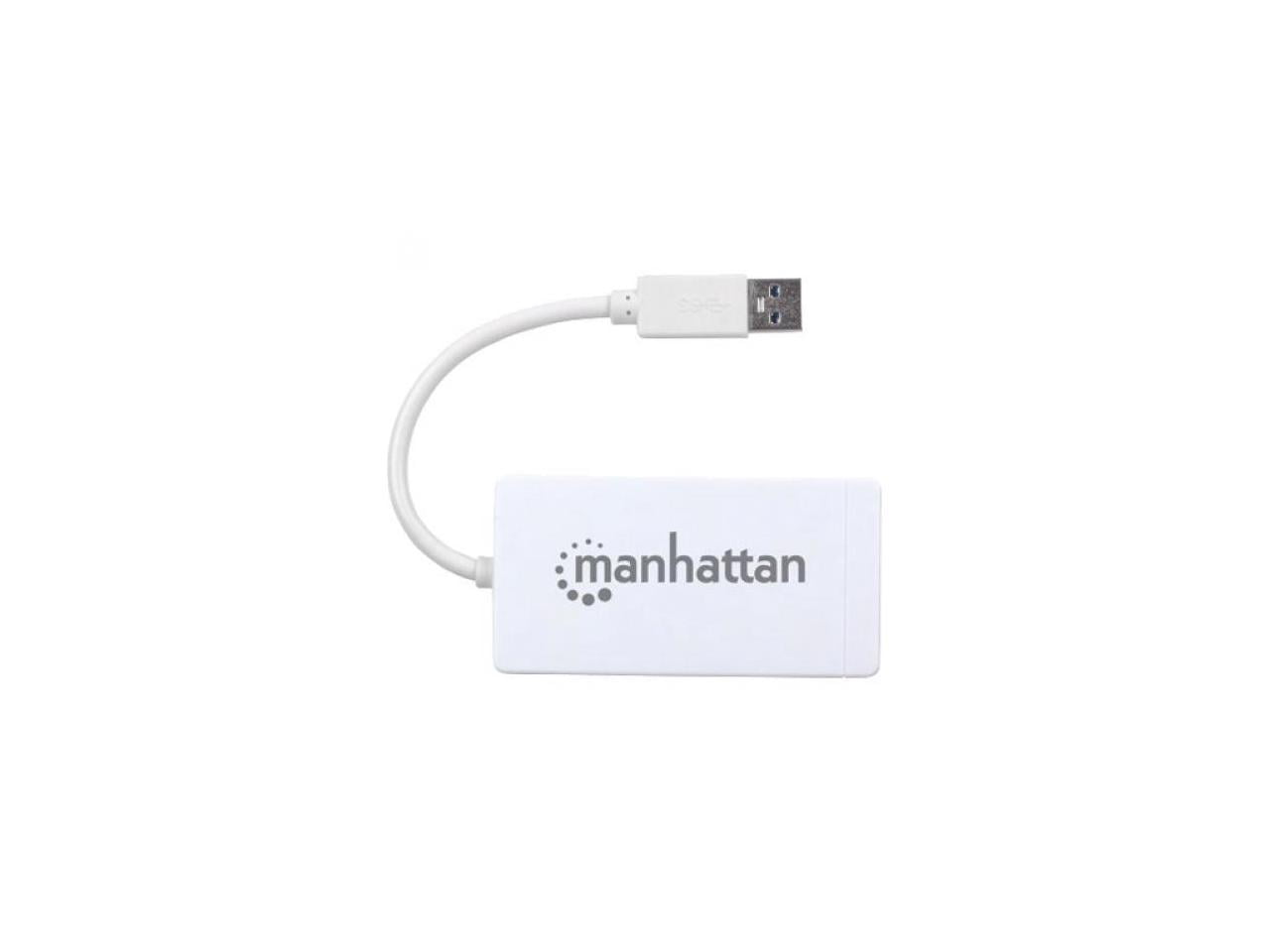 Manhattan USB-A 3-Port Hub with Gigabit Ethernet Adapter, 3x USB-A ...