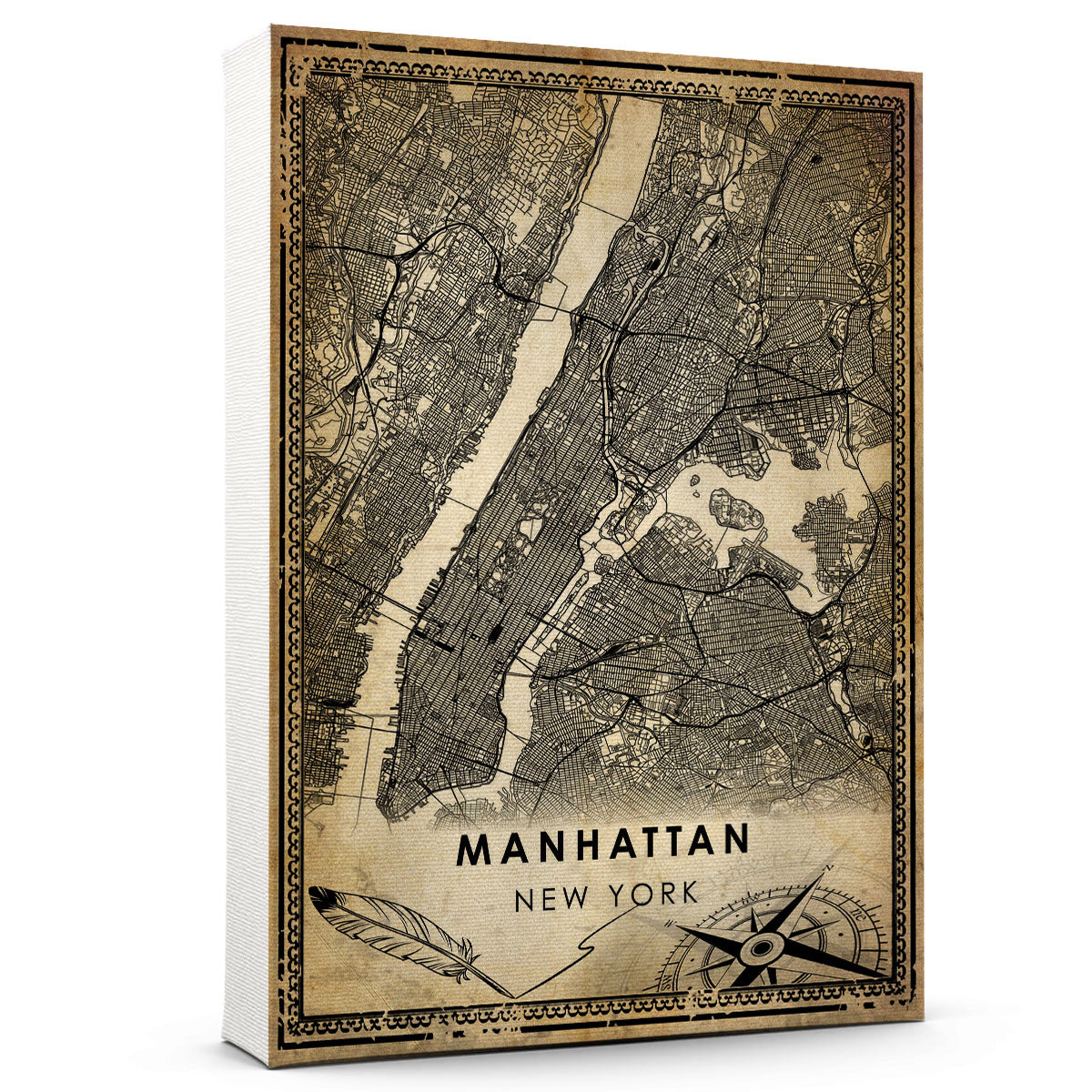 Manhattan Vintage Map Prints Canvas, New York Map Art Canvas, Canvas ...