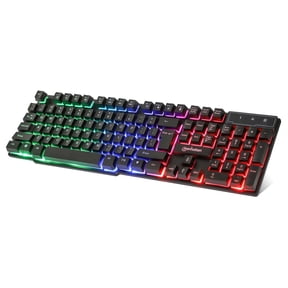 Onn+ Wired LED Gaming Keyboard with Backlit RGB Rainbow Zones, 104-Key ...