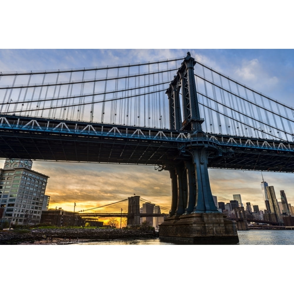 Manhattan and Brooklyn Bridges at sunset Brooklyn Bridge Park; Brooklyn ...