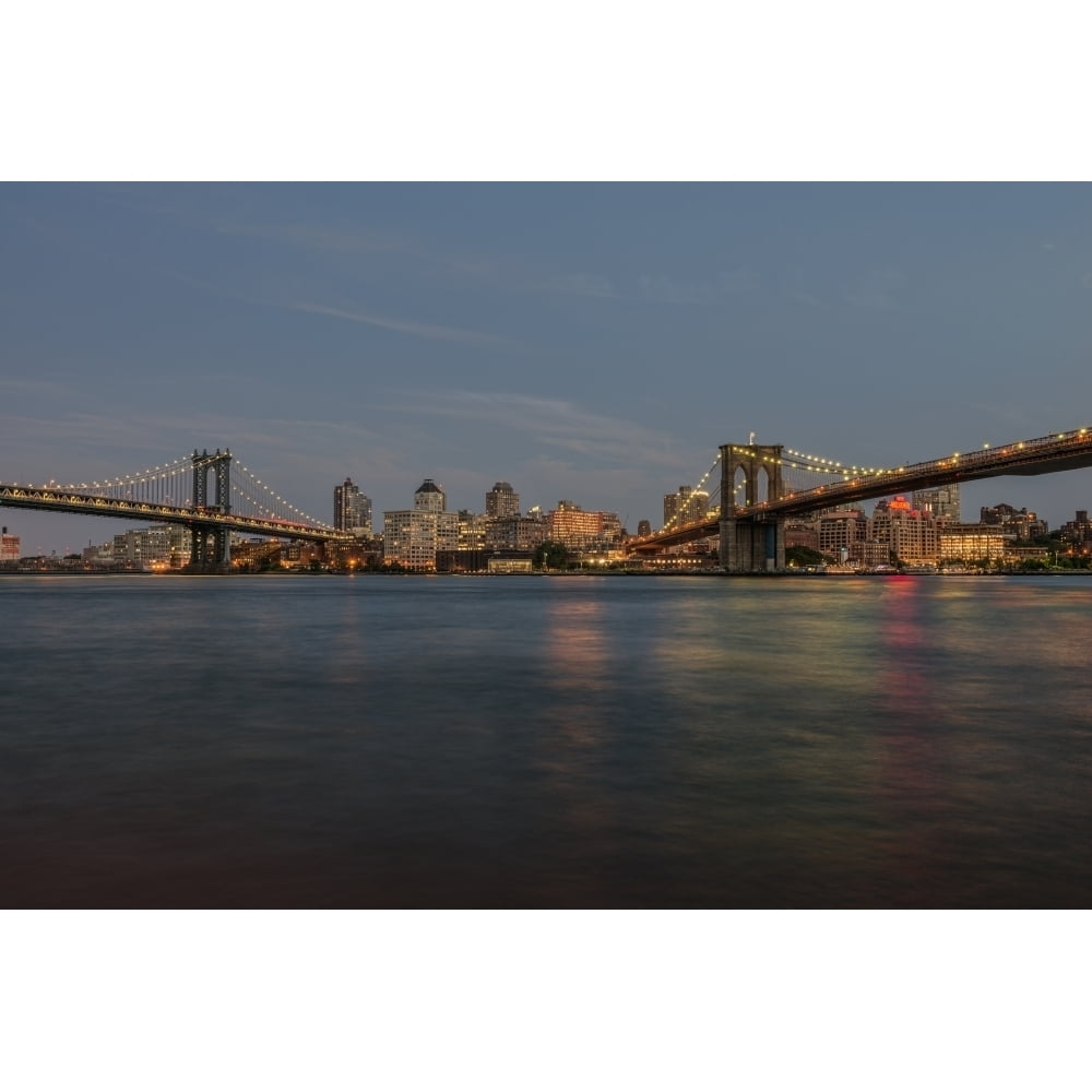 Manhattan and Brooklyn Bridges at sunset; New York City New York United ...