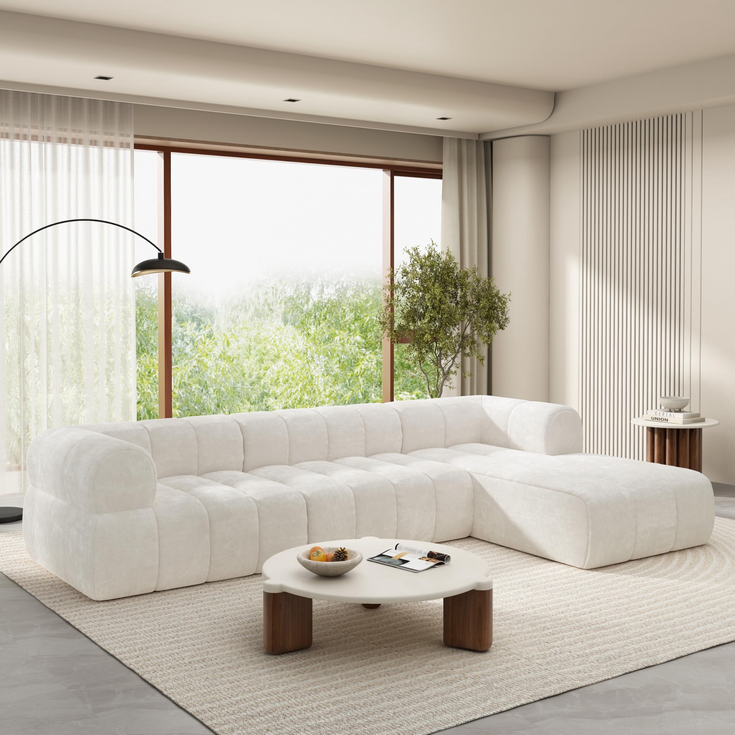 ODUWA 122" L-Shaped Modular Sectional Sofa with Chaise, Boucle ...
