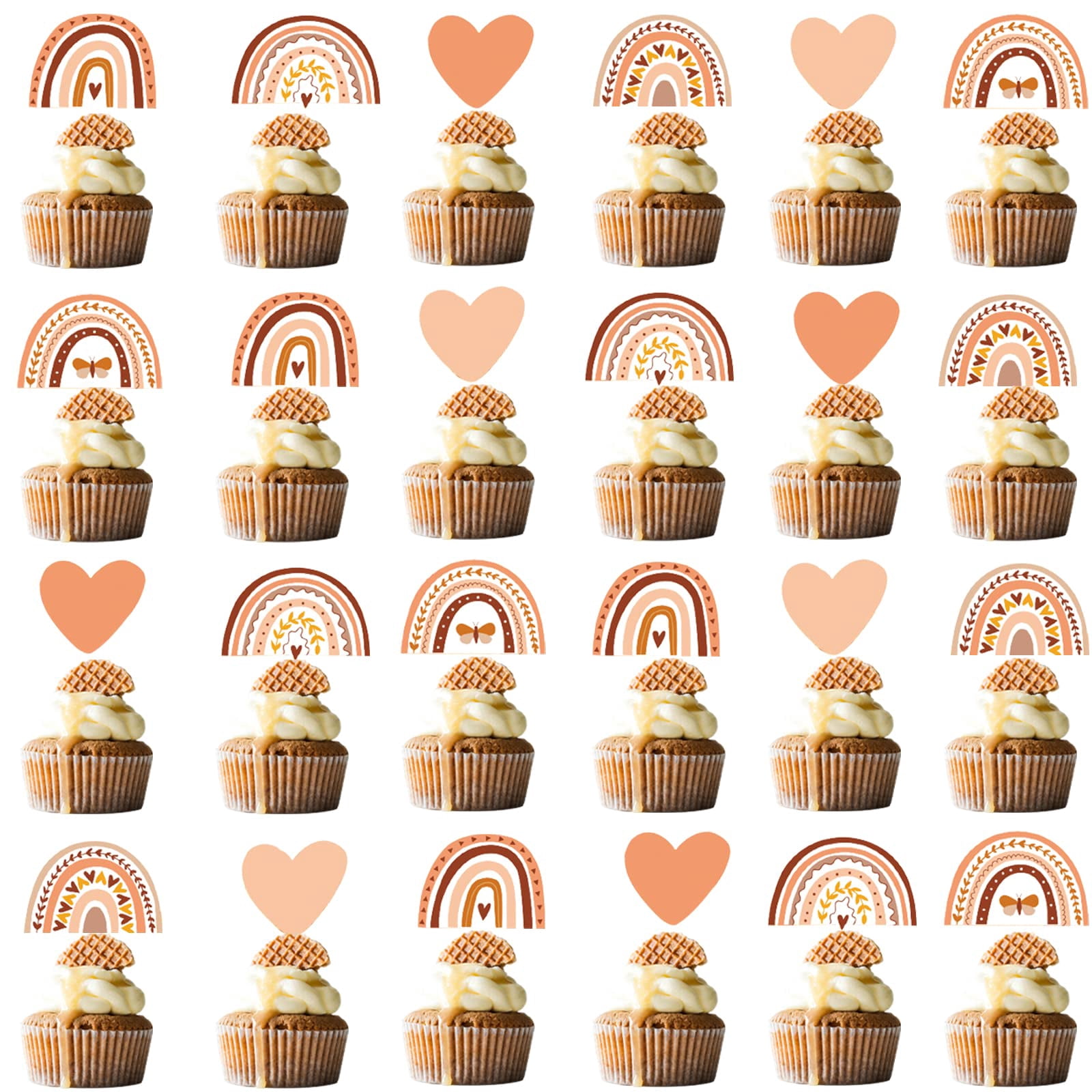 48 Pcs Boho AJH3 Rainbow Party Cupcake Toppers for Boho Rainbow ...