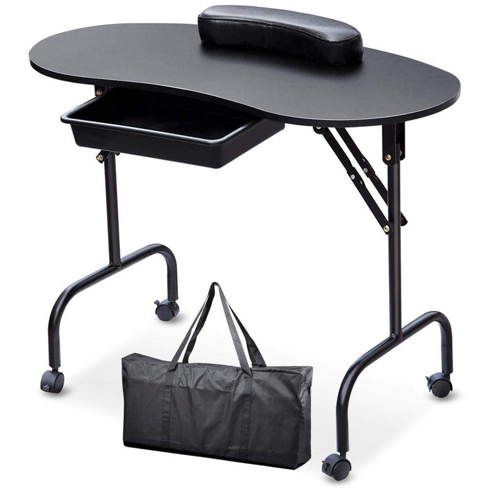 Manicure Nail Table Station - Foldable Nail Technician Desk Workstation Spa Beauty Salon w ...