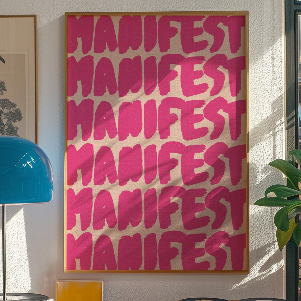 Manifest Poster, Typography Poster, Pink Wall Art, Bedroom Wall Decor ...