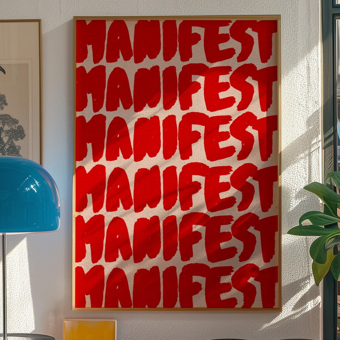 Manifest Poster, Typography Poster, Red Wall Art, Bedroom Wall Decor ...