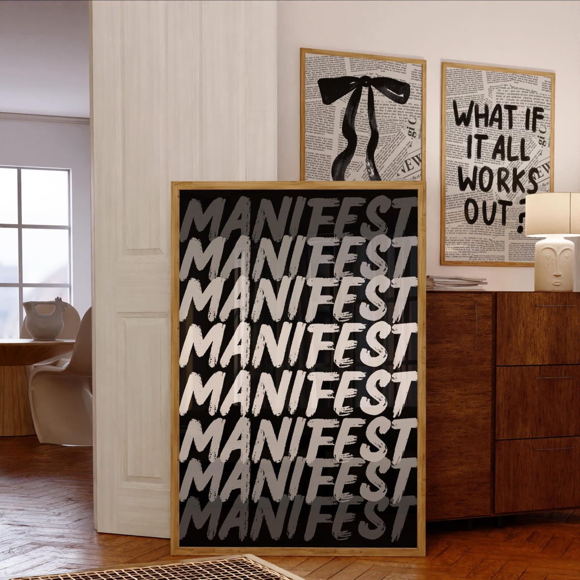 Manifest Typography Art Print, Retro Black Affirmations Poster Home ...
