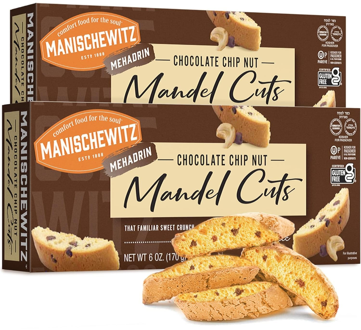 Manischewitz Chocolate Chip Nut Mandel Cuts 6oz 2 Pack, Dairy Free ...