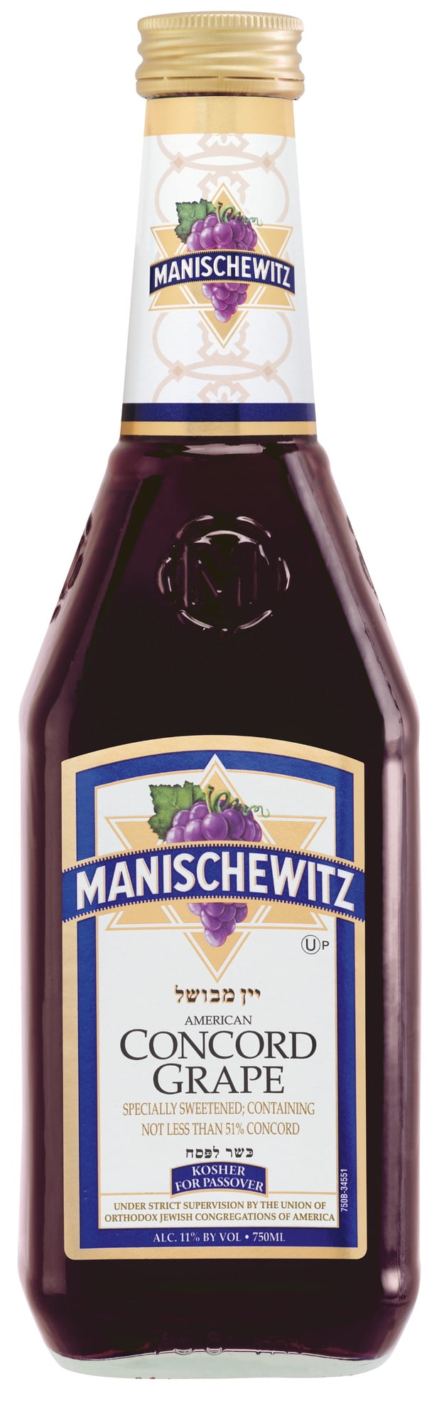 Manischewitz Concord Kosher, New York Red Wine, 750 ml Glass Bottle 11% ...