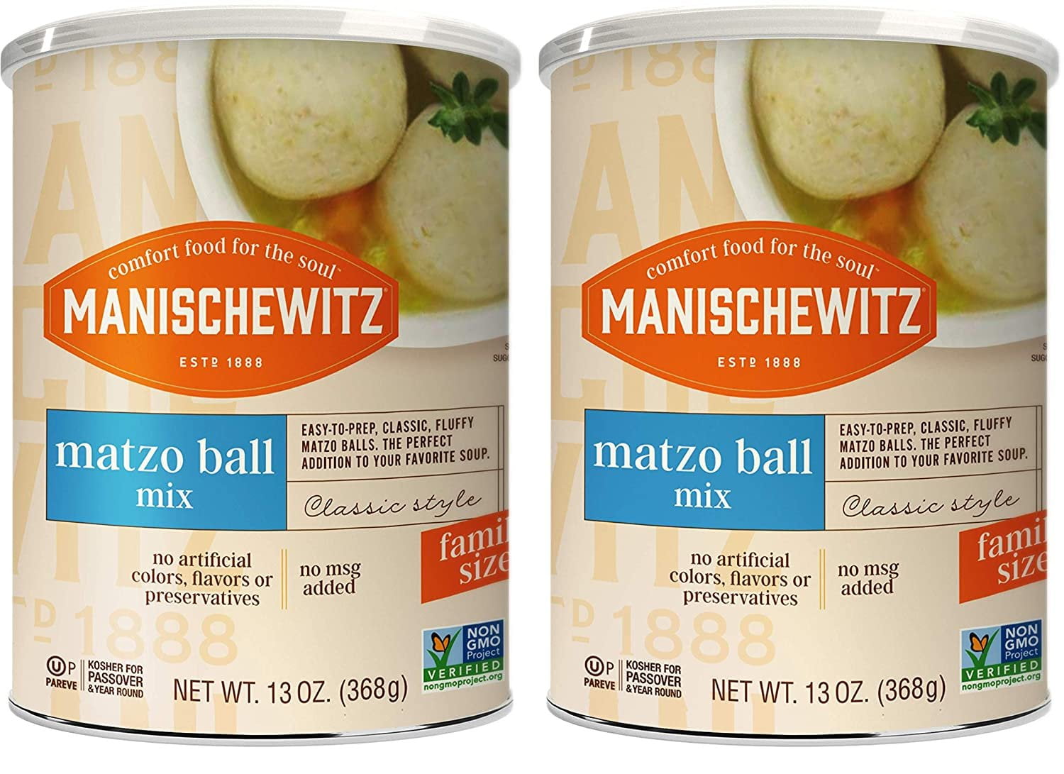 Manischewitz Kosher Family Size Matzo Ball Mix for Soup, 13oz 2 Pack ...
