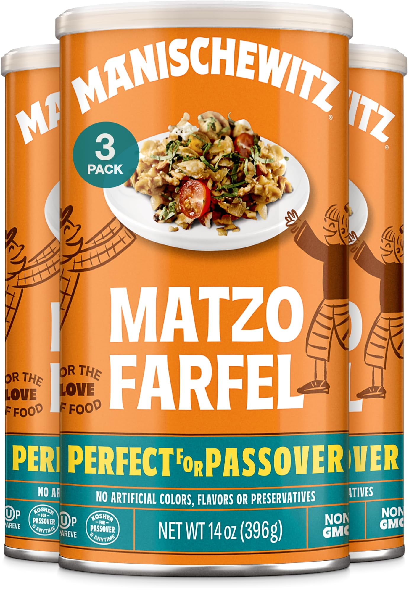 Manischewitz Matzo Farfel, 14oz (3 HYZ01 Pack) Resealable Canister, Sodium Free, No Artificial ...