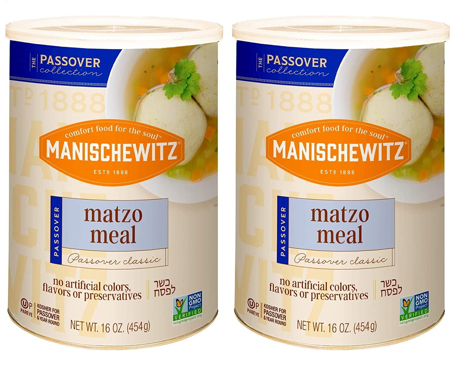 Manischewitz Premium Quality Matzo Meal, 16 oz Resealable Canister, 2 ...