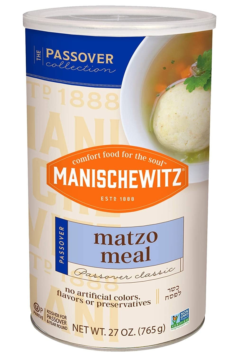 Manischewitz Matzo Meal, "27 Ounce Resealable Canister" Kosher For ...