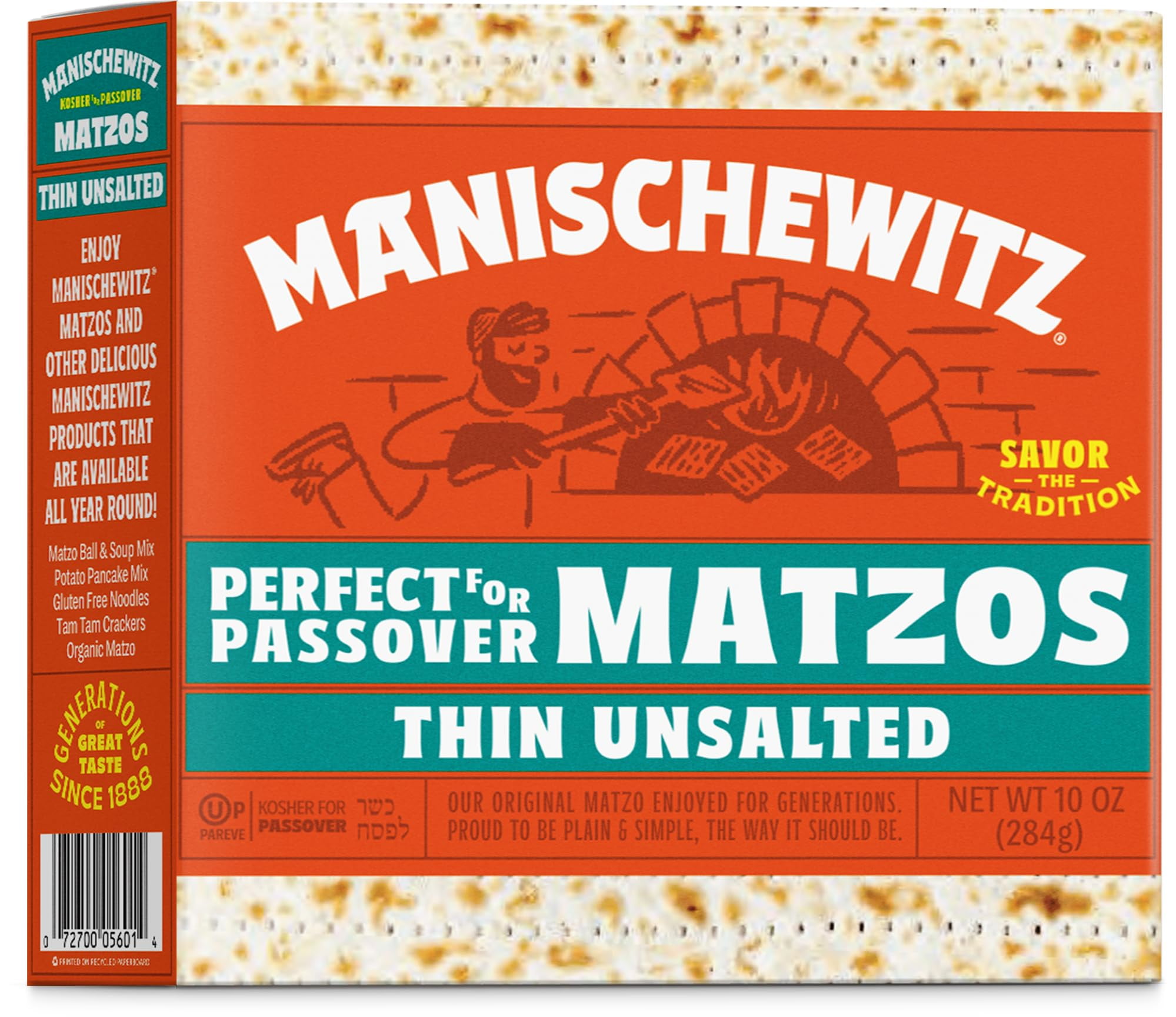 Manischewitz Original Thin Unsalted Matzo Crackers, 10 oz - Jewish ...