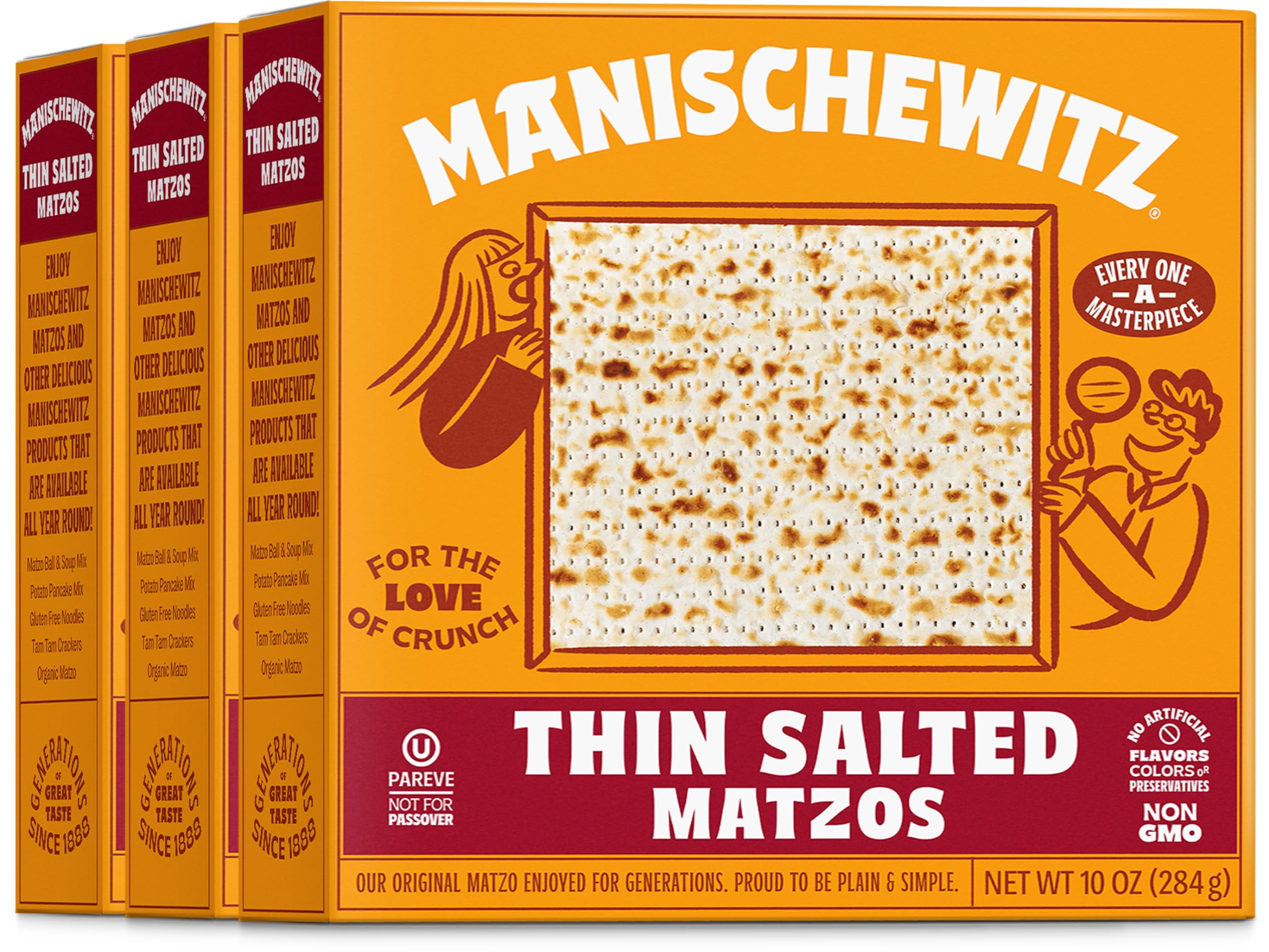 Manischewitz Old Fashioned "Thin Salted Matzo" 10oz 3 Pack Airy Crispy ...