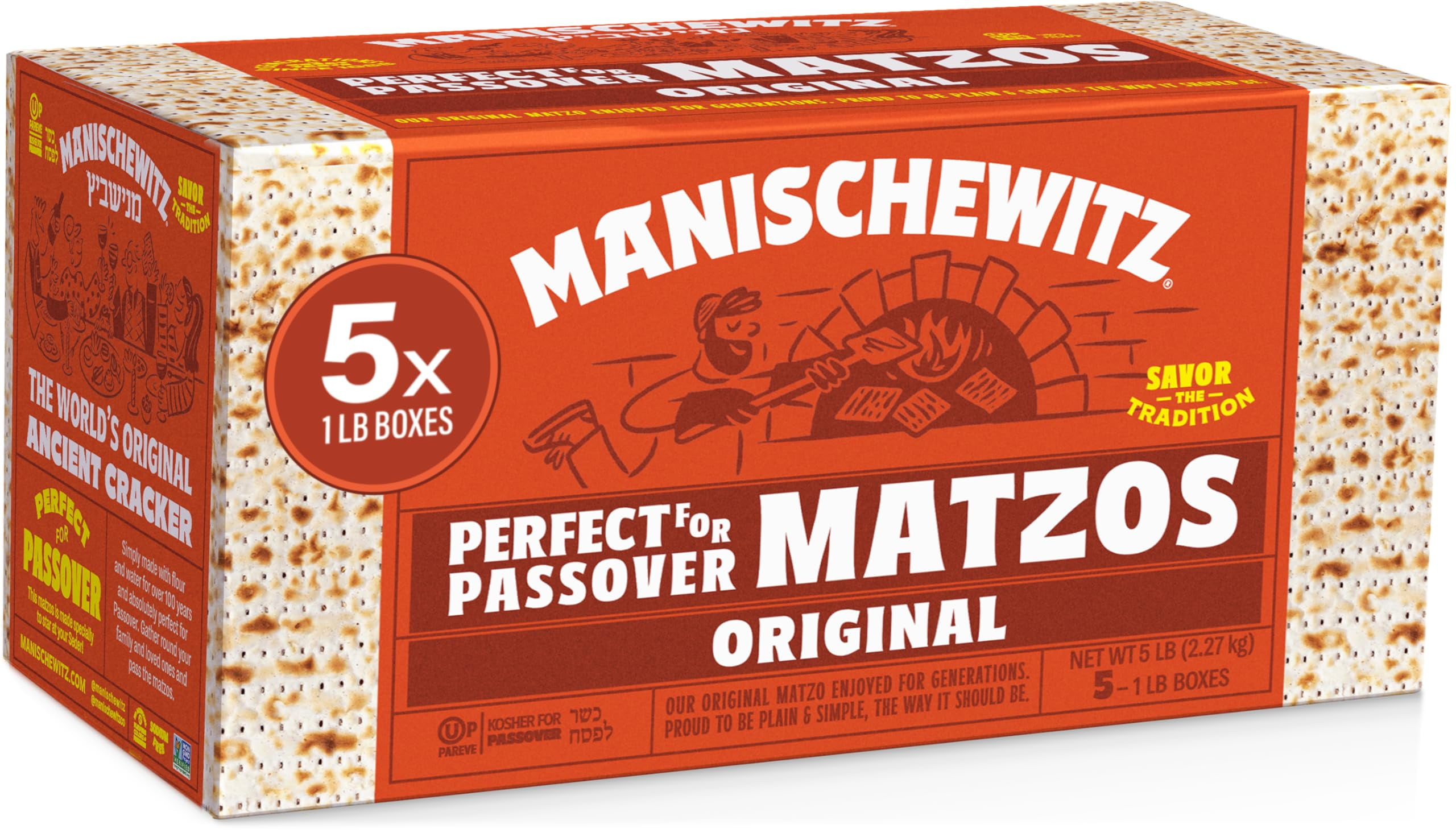 Manischewitz Passover Matzo, 5x1lbs SAF21 Boxes (Total 5 Boxes) Freshly ...