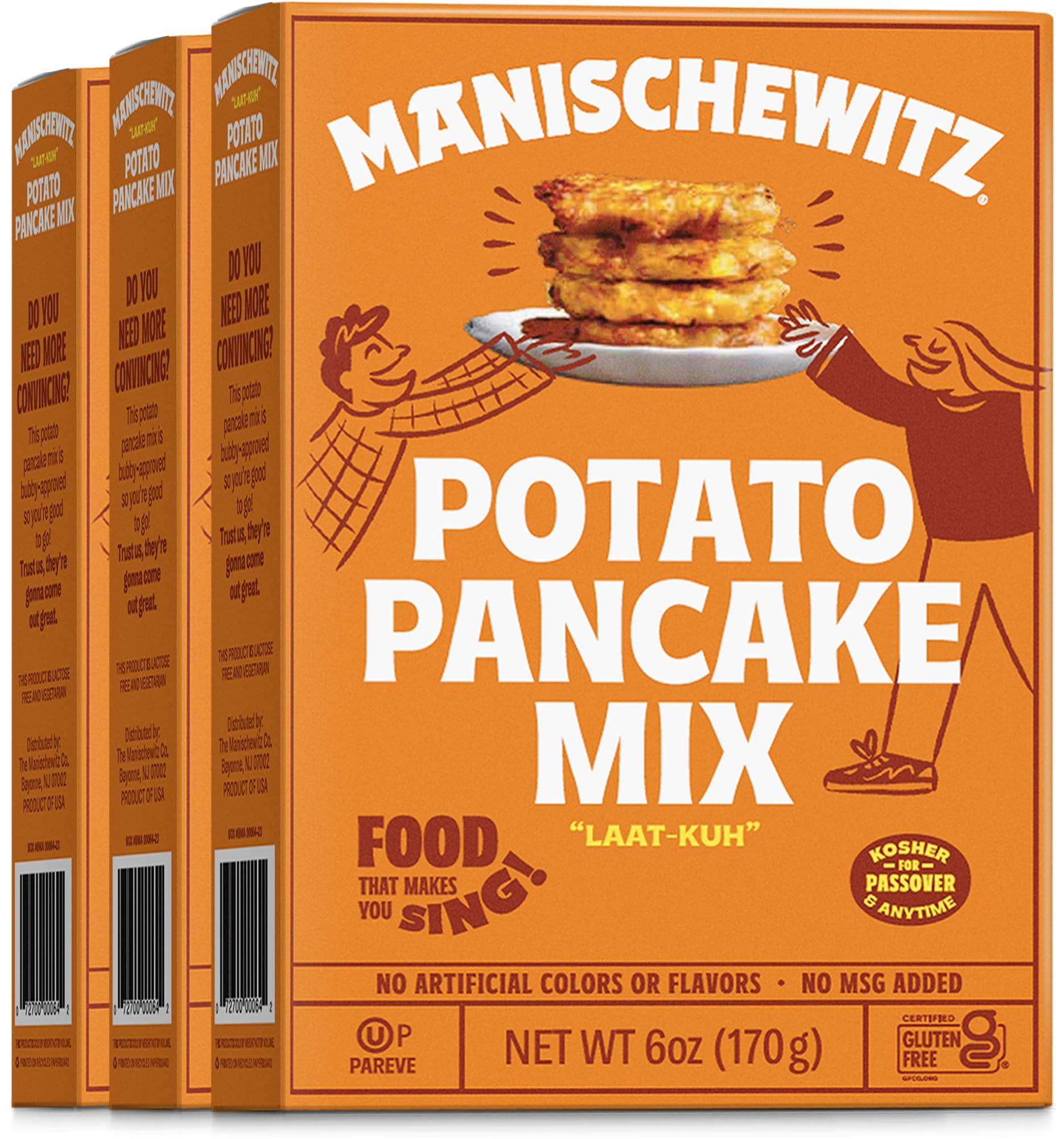 Manischewitz Potato Pancake Mix DEF29 6oz (3 Pack) Gluten Free, No MSG, Traditional Style Potato ...