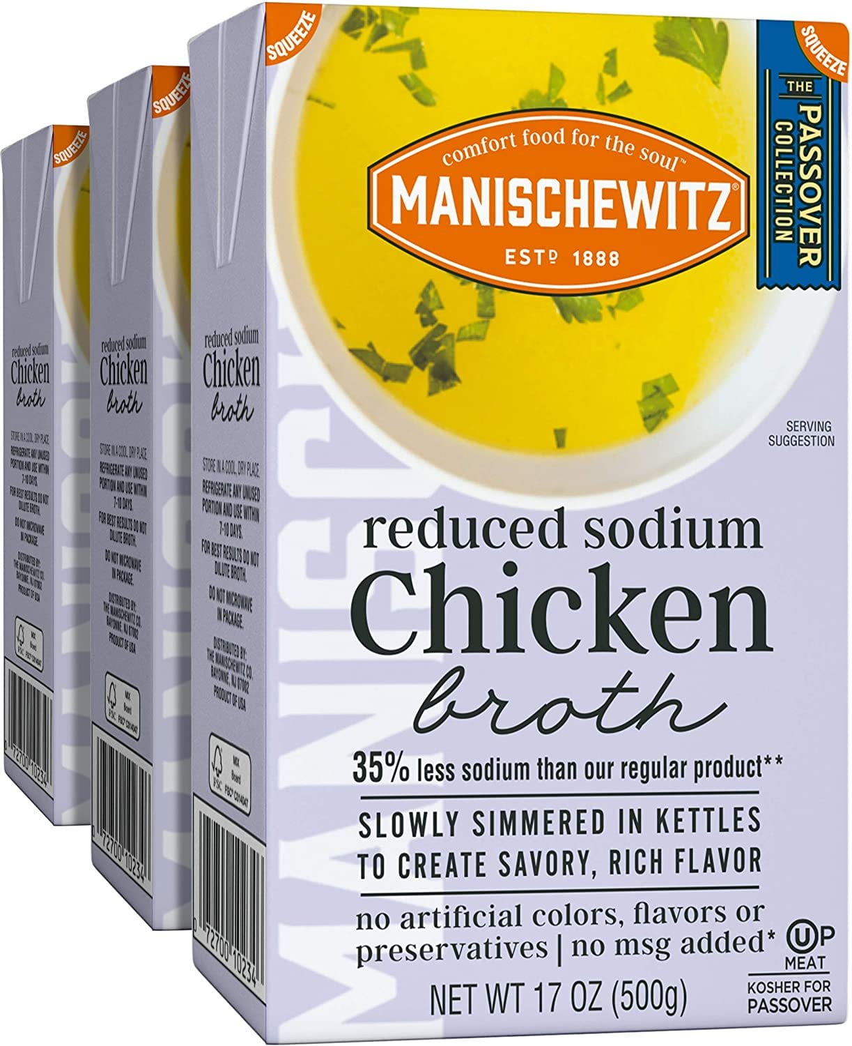 Manischewitz Reduced Sodium Chicken Broth 17oz 3 Pack, Flavorful ...