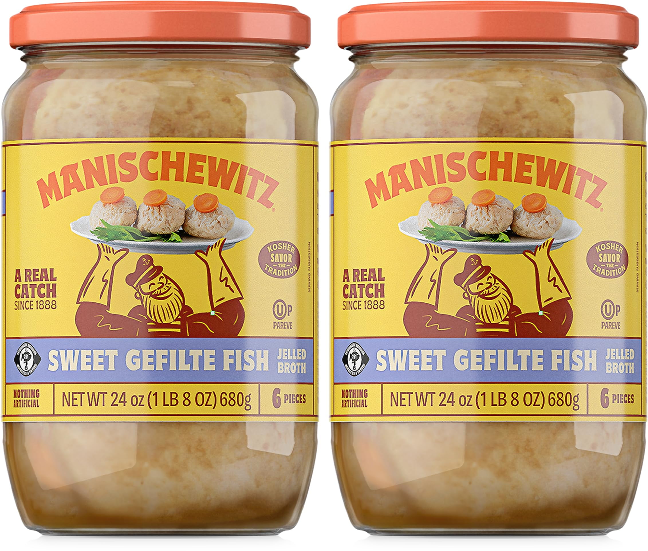 Manischewitz Sweet Gefilte Fish in Jelled Broth 24oz 2 Pack, Packed ...