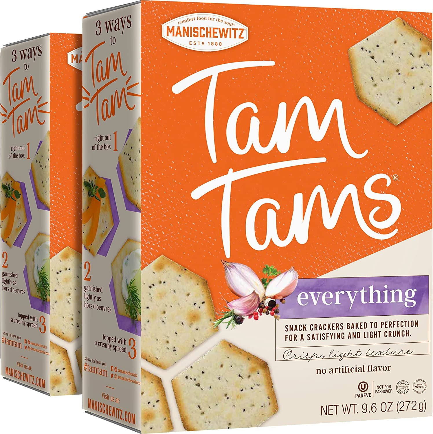 Manischewitz Tam Tam Everything Crackers 9.6oz 2 Pack, Crisp & Light ...