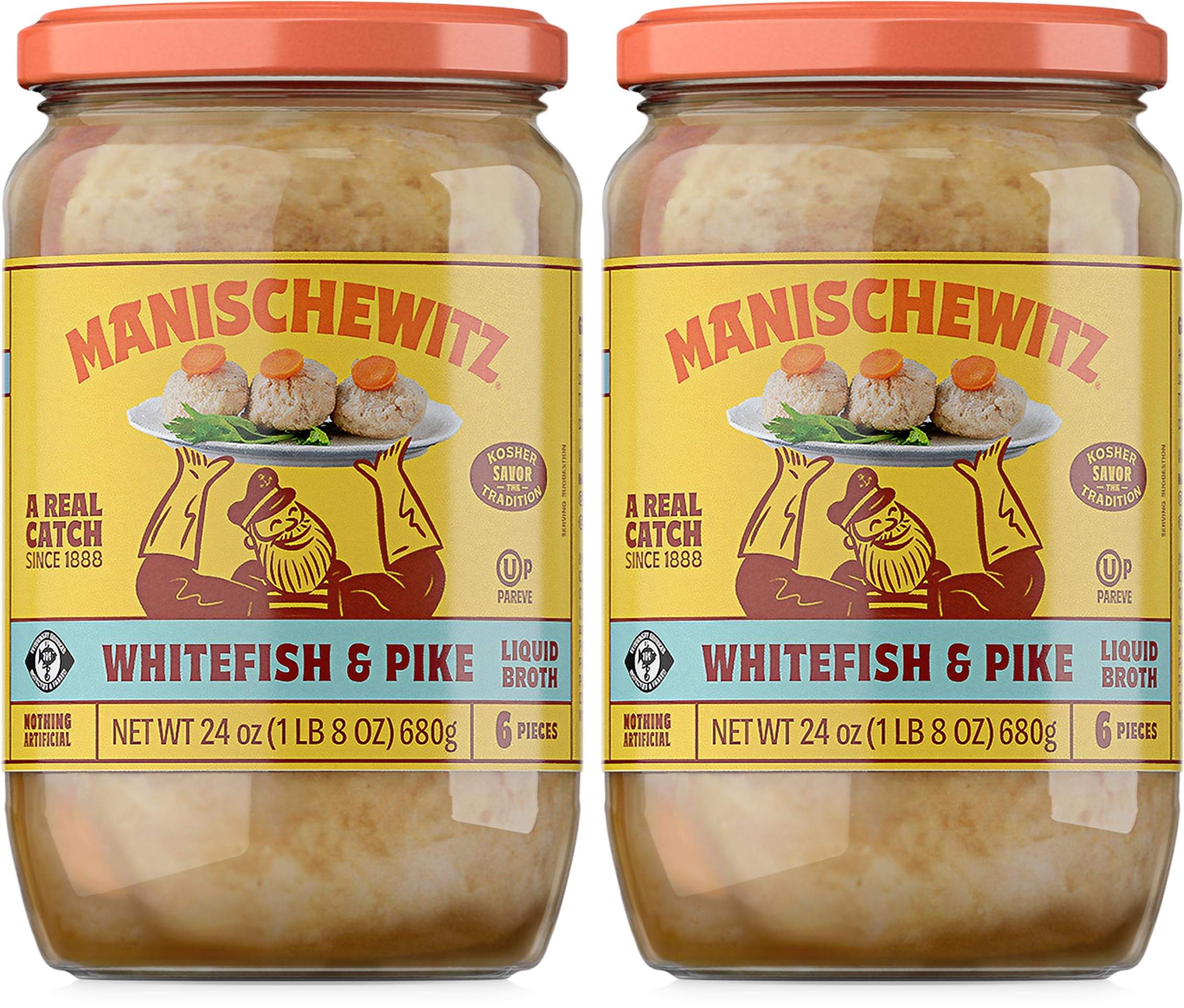 Manischewitz Whitefish & Pike Gefilte Fish in Liquid Broth 24oz 2 Pack ...