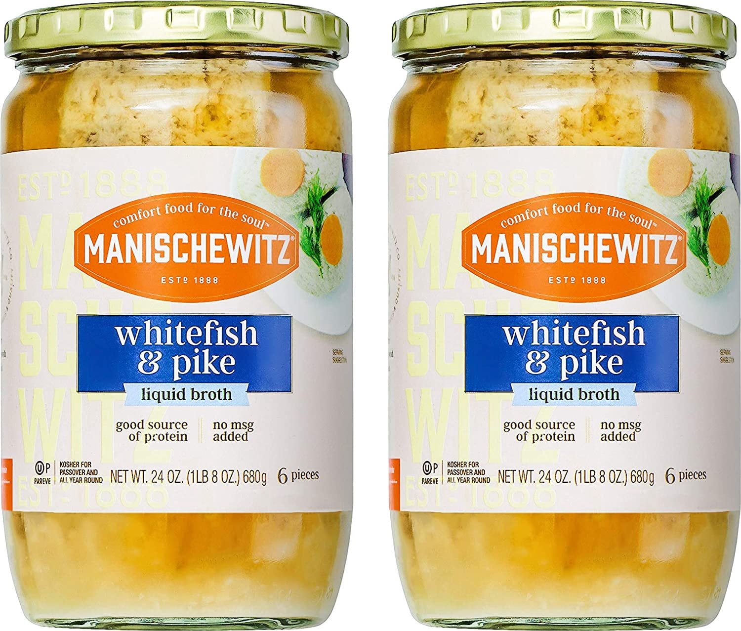 Manischewitz Whitefish & Pike Gefilte Fish in Liquid Broth 24oz 2 Pack ...