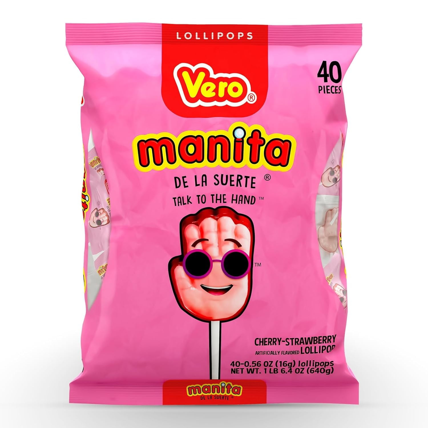 Manita Paletas Strawberry & Cherry Flavored Lollipop (40 Count Bag ...