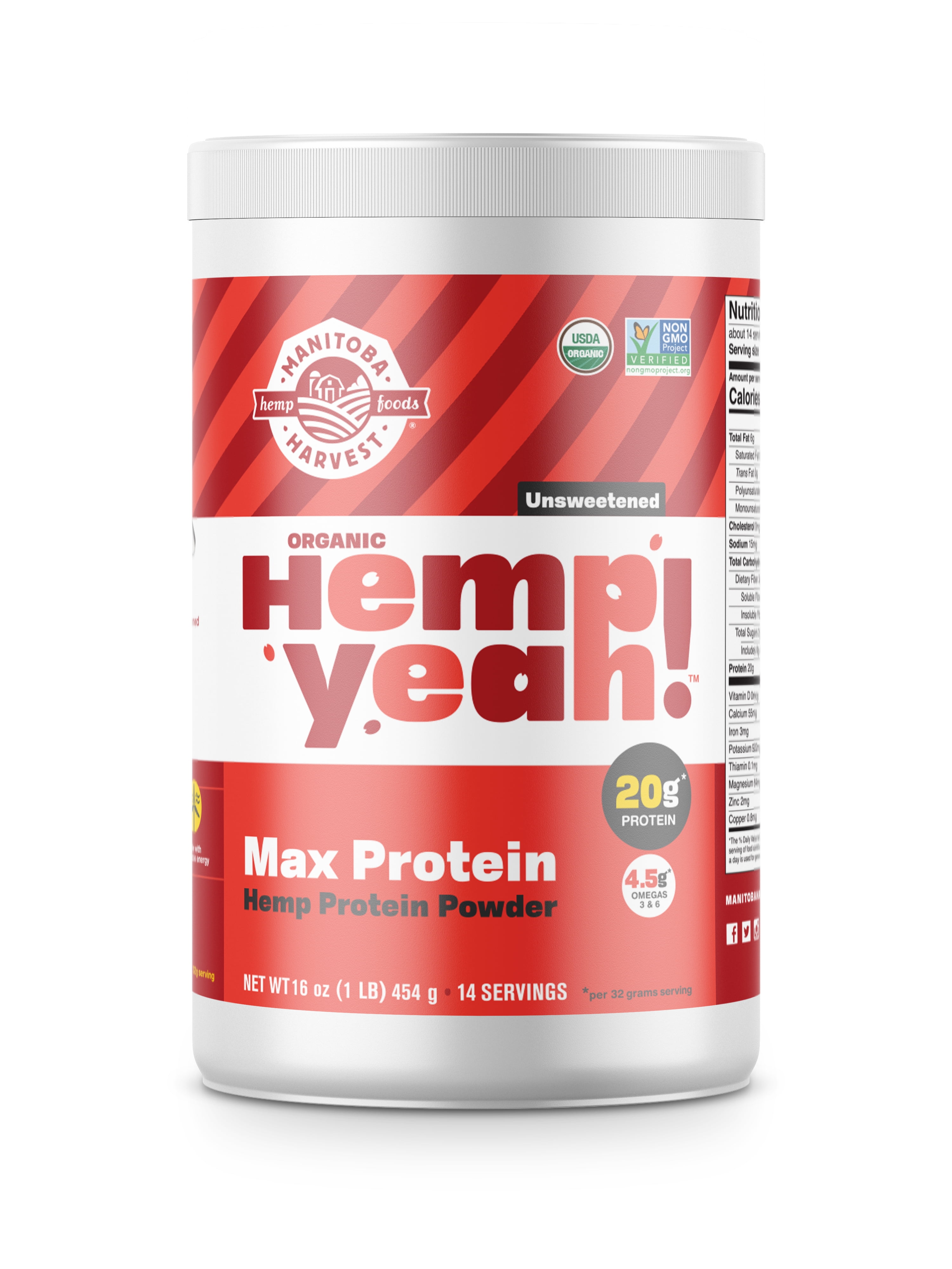 Manitoba Harvest Organic Max Protein Powder, Hemp Yeah! Hemp Protein ...