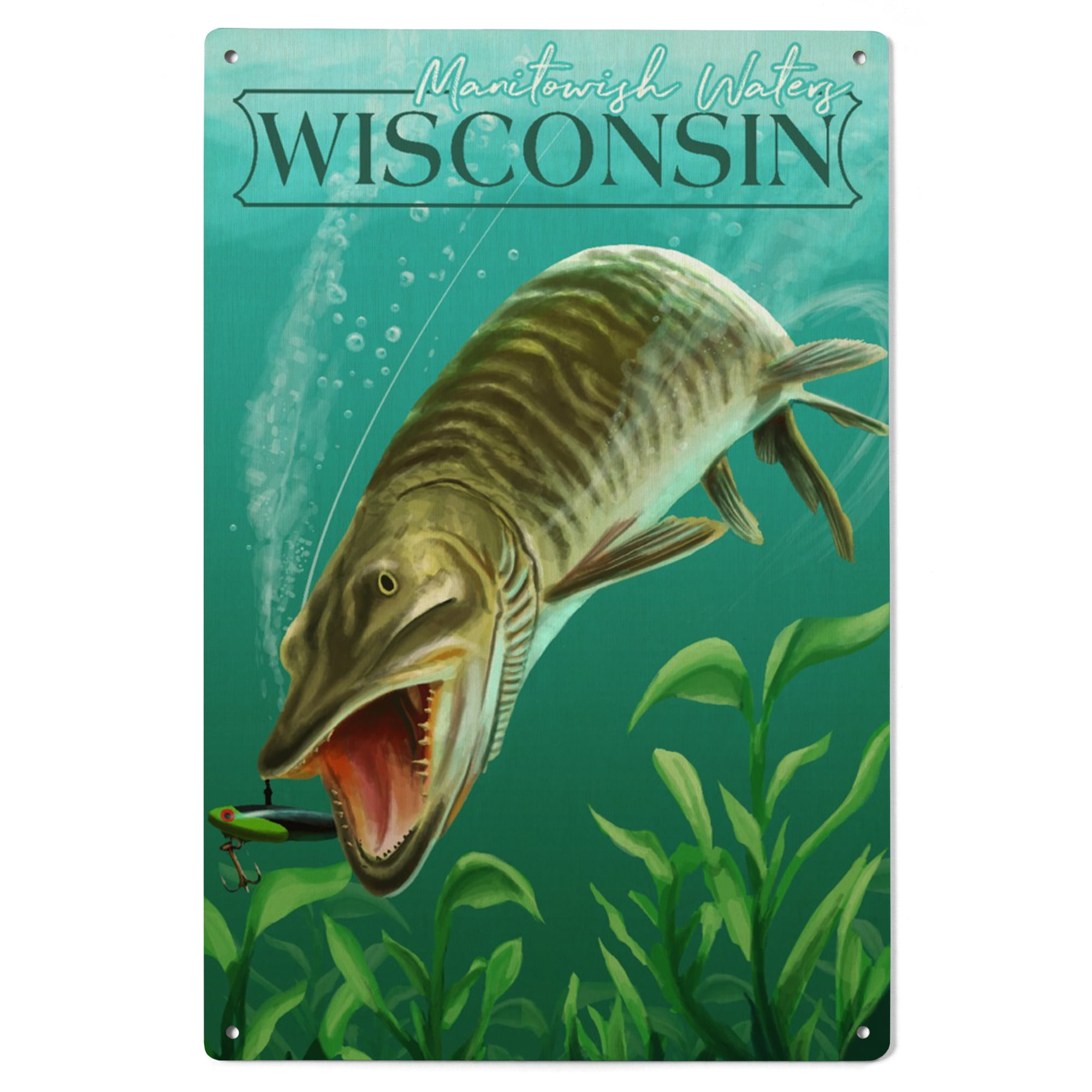 Manitowish Waters, Wisconsin, Muskie Birch Wood Wall Sign (6x9 Rustic ...