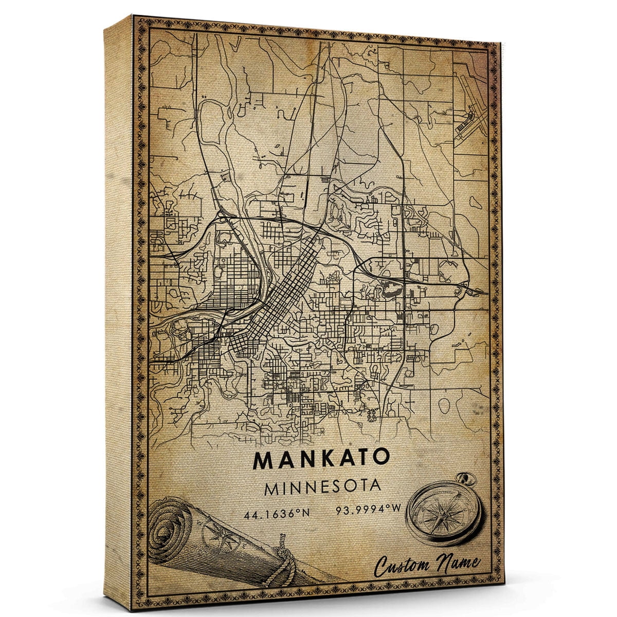 Mankato Map Poster, Minnesota Map Art Poster, Canvas Mankato road map ...