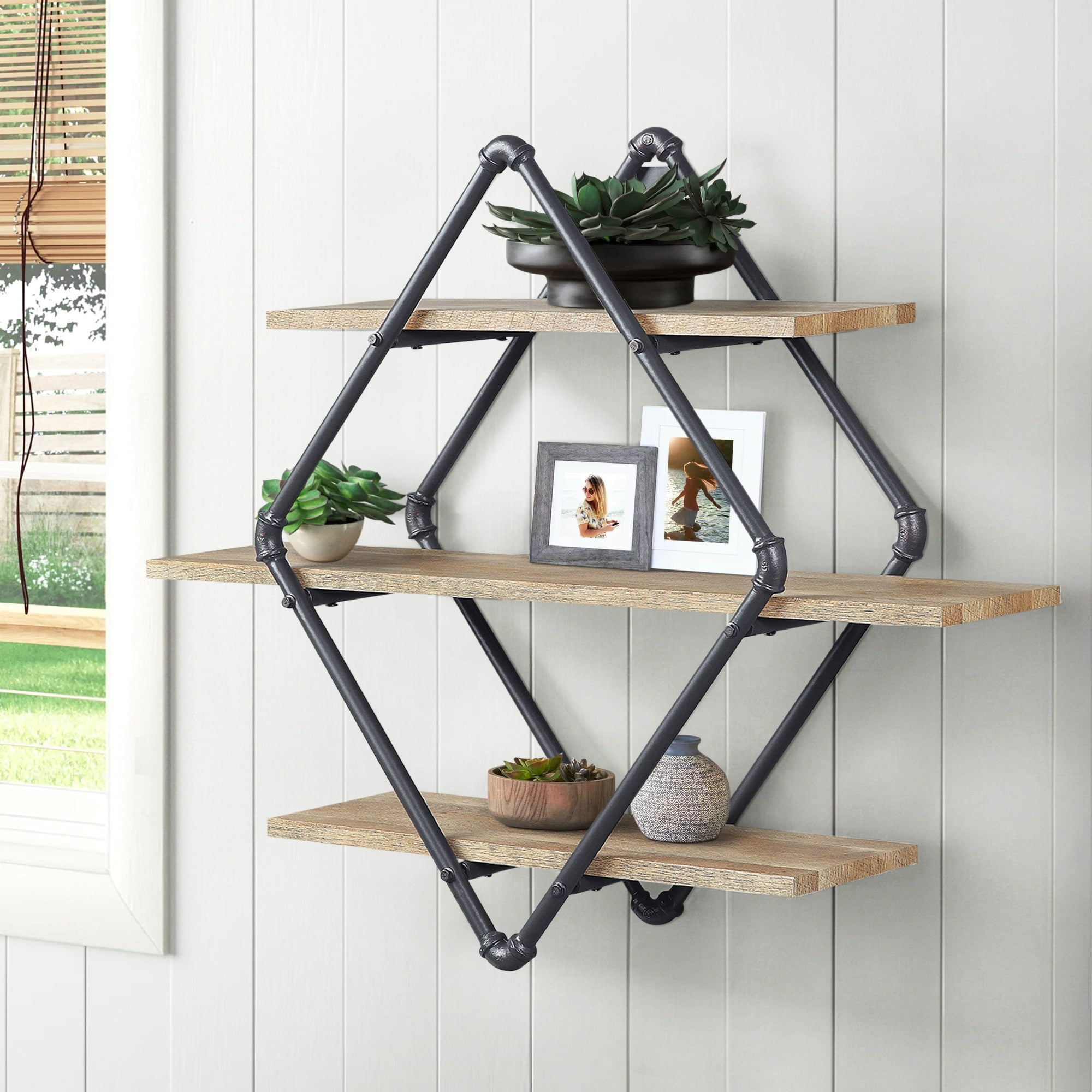 Mankato Oak and Sandy Black 3-Tier Wall Shelf - Walmart.com