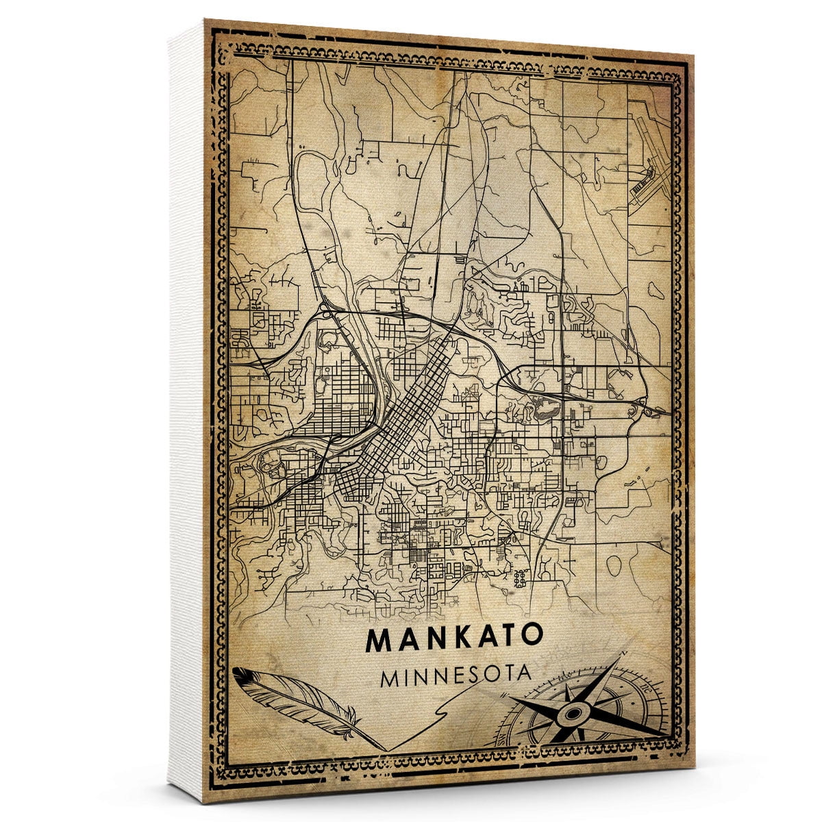 Mankato Vintage Map Prints Canvas, Minnesota Map Art Canvas, Canvas ...