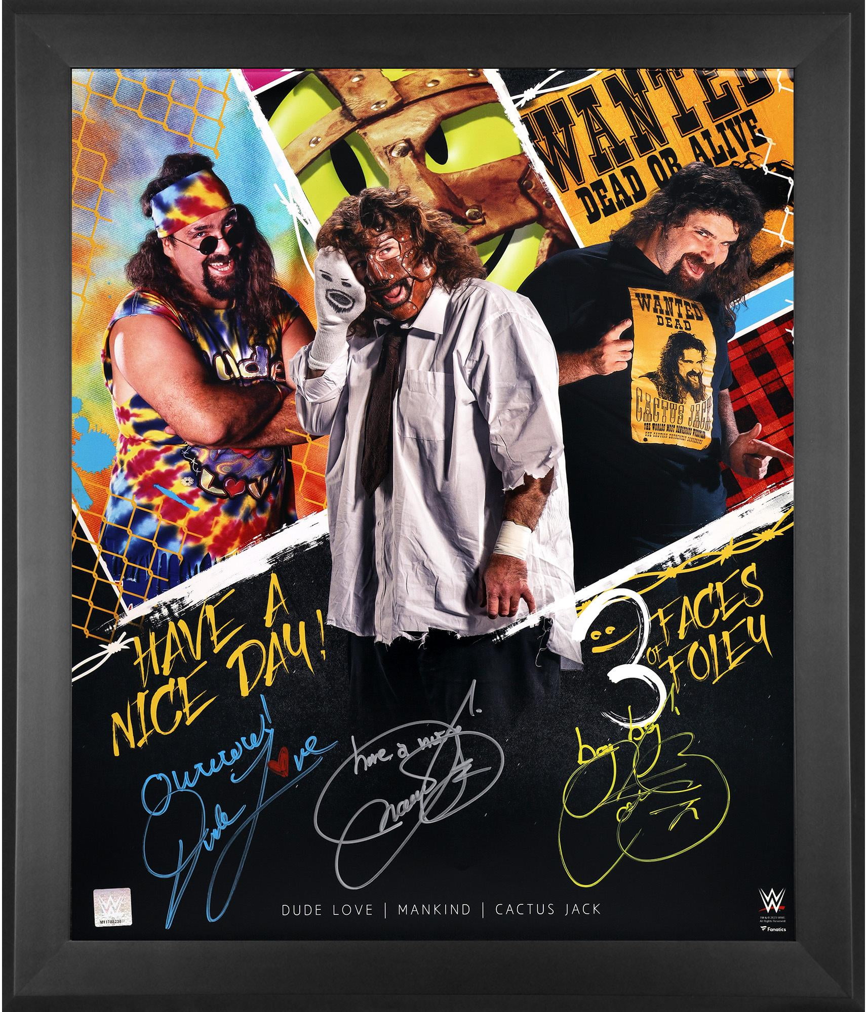 Mankind, Dude Love & Cactus Jack WWE Framed Autographed 20" x 24" Three ...